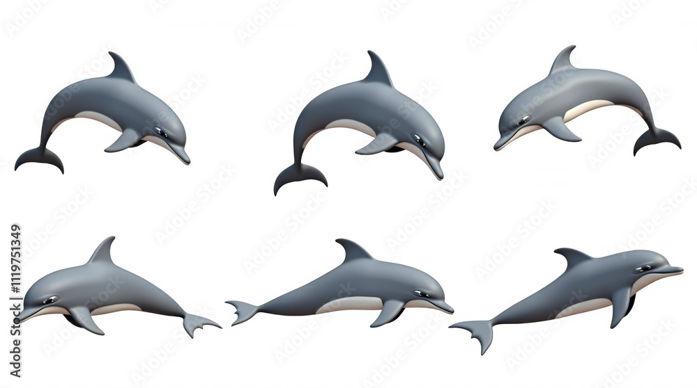 Dynamic Dolphin Illustration Set on Transparent Background for Ocean ...
