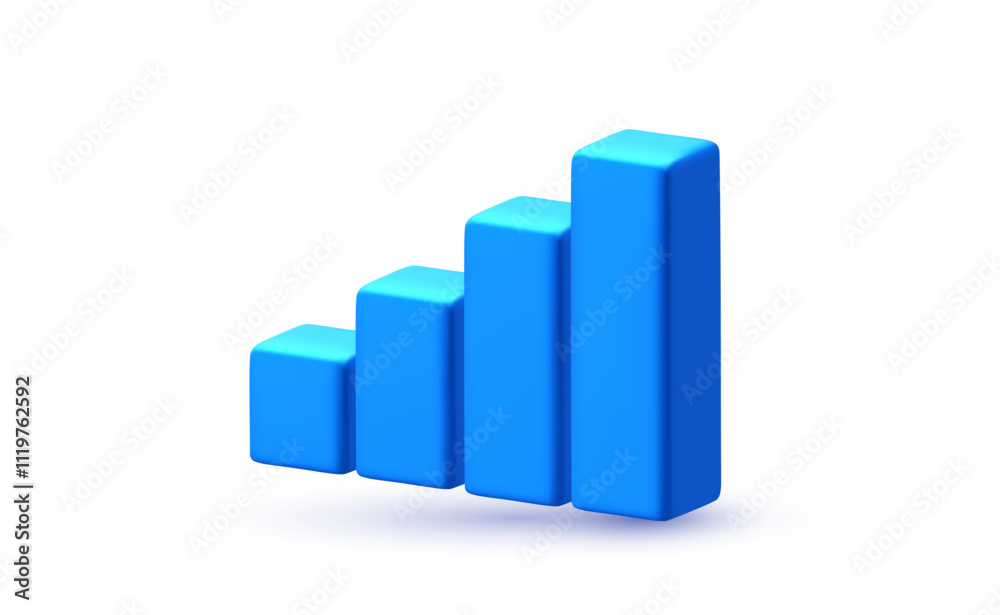 Vector financial realistic illustration of blue data bar chart on white ...