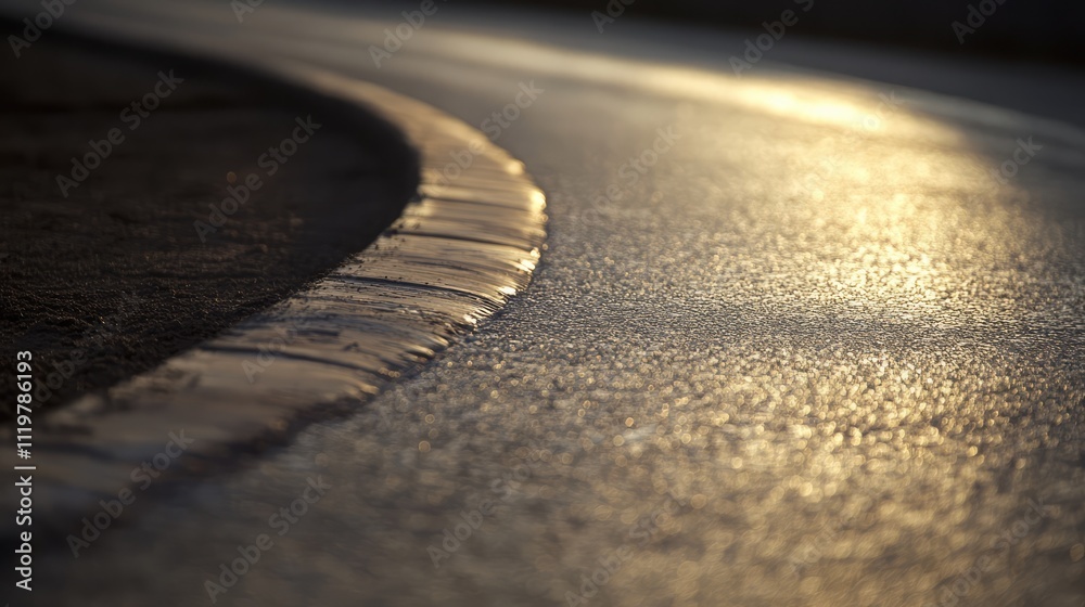 Detailed view of a cross-section of a freshly paved asphalt roadway ...