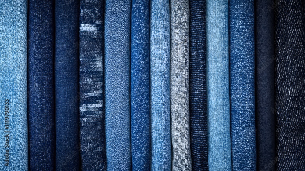 Stock-Foto „Variety of denim fabrics showcasing different shades and ...
