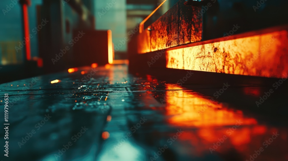 CNC Laser Cutting Metal in Industrial Setting with Dramatic Lighting ...