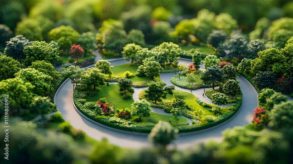 Aerial photograph of a miniature architectural park model featuring ...