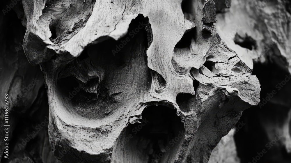 Grayscale closeup of textured wood grain showcasing unique patterns in ...