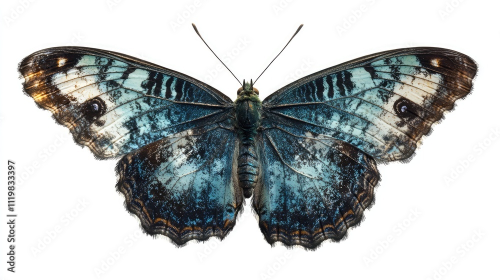 Vibrant blue butterfly upper wing profile isolated with detailed ...