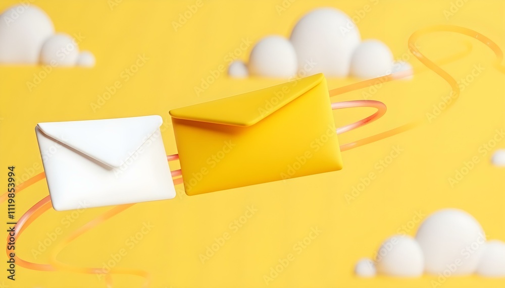 Vector cartoon 3d fast mail concept. Realistic 3d render flying yellow ...
