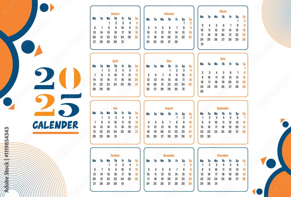 Printable 2025 yearly wall calendar template business stationery. 2025 ...