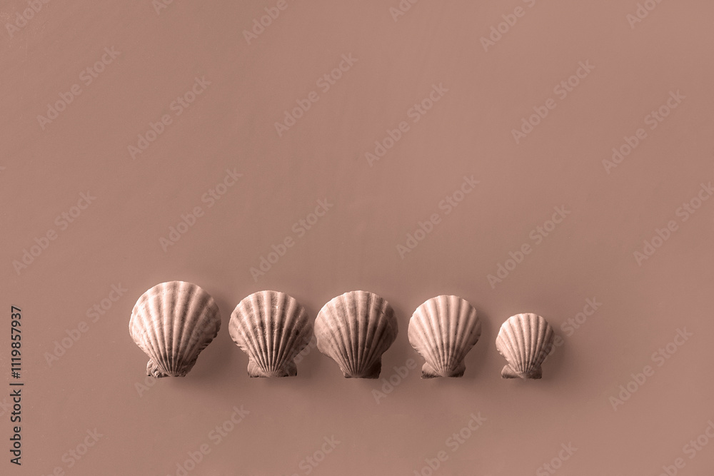 Pattern of Different seashells lined up in one row in descending order ...