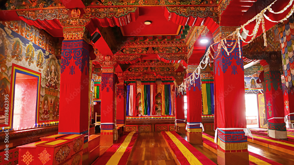 Inner sanctum view of Tawang Monastery highlighting ornate Buddhist ...