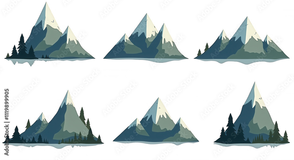 Illustrated Mountain Range Set with Transparent Background for Design ...