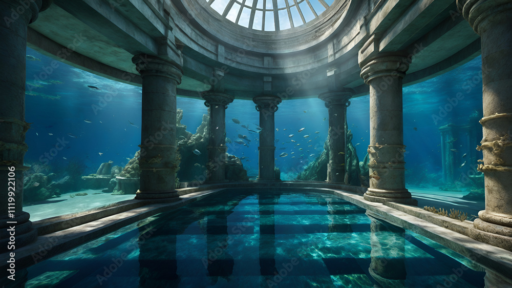Amazing underwater hidden city Atlantis with columns and portals ...