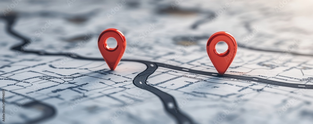 Map illustration with two prominent red location pins highlighting ...