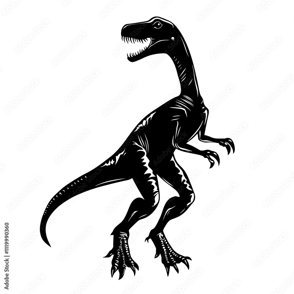 2D full body illustration of a Velociraptor silhouette isolated on a ...