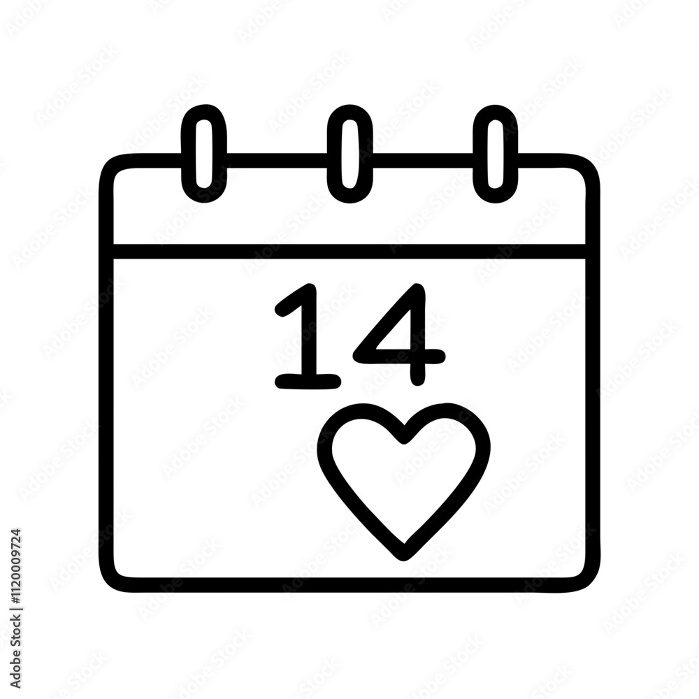 love calendar february 14 Outline Icon, valentine icon - Black outline ...
