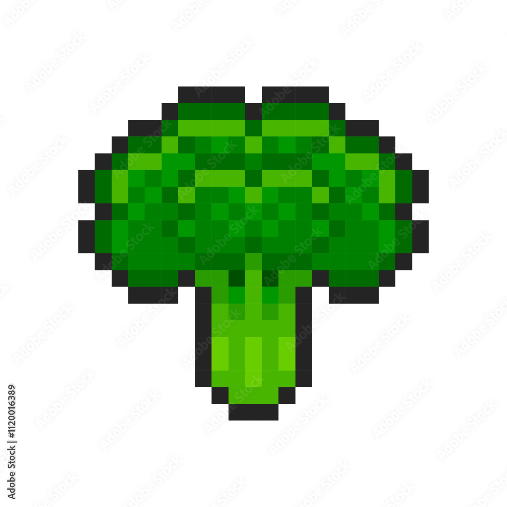 Pixel broccoli isolated on transparent background. Pixelated badge ...
