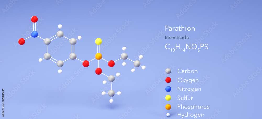 parathion molecule, molecular structure, insecticide, 3d model ...