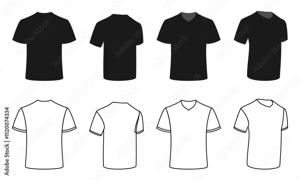 T shirt mockup set front back and side view. vector illustration ...