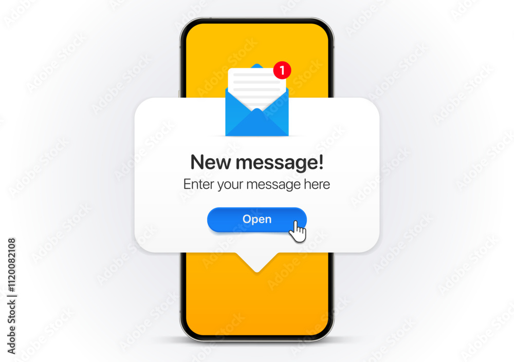 New message notification concept on realistic smartphone mockup. New ...