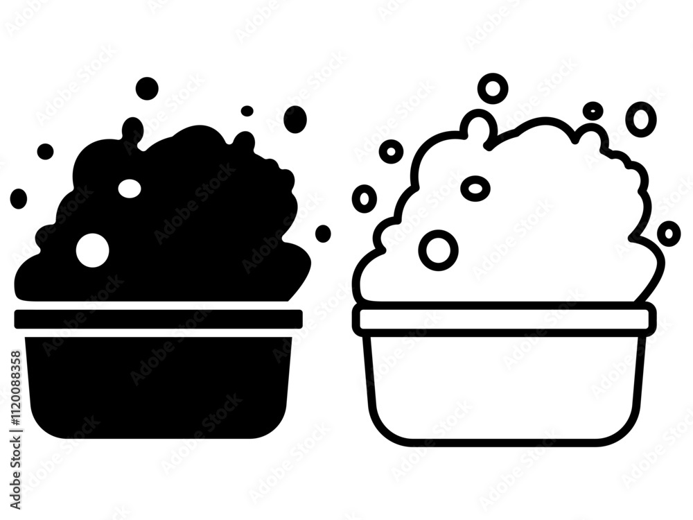 Vector de Stock basin with soap foam icon Bowl filled with water ...