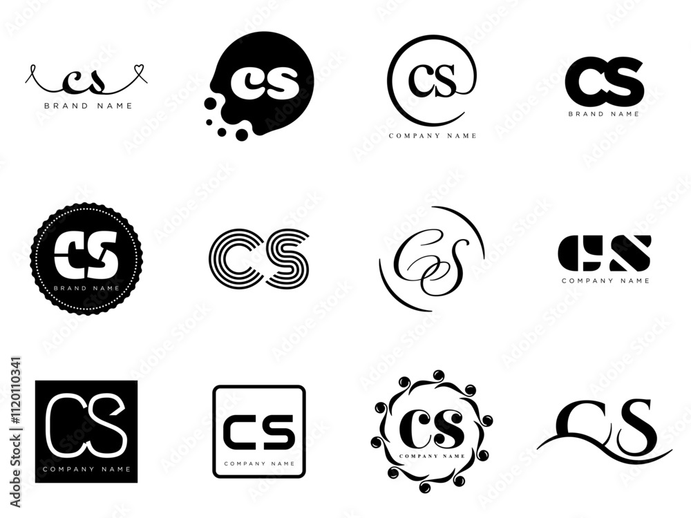 CS logo company template. Letter c and s logotype. Set different ...