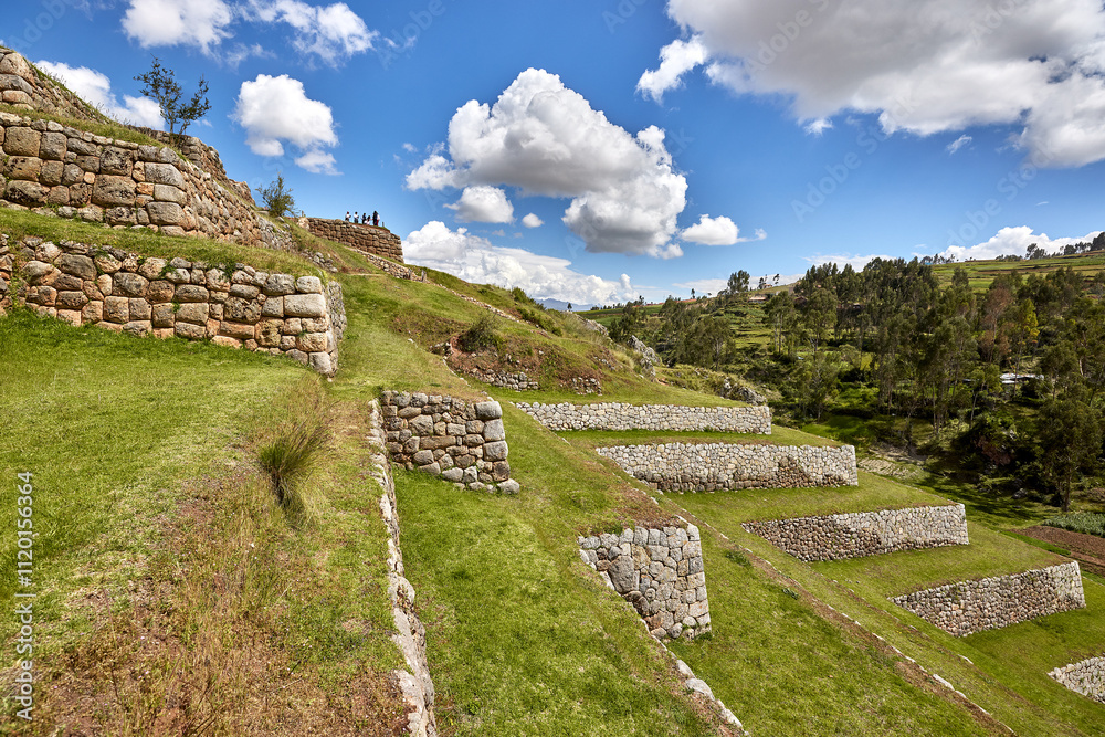 Walking through history at the Chinchero Inca terraces.These ancient ...