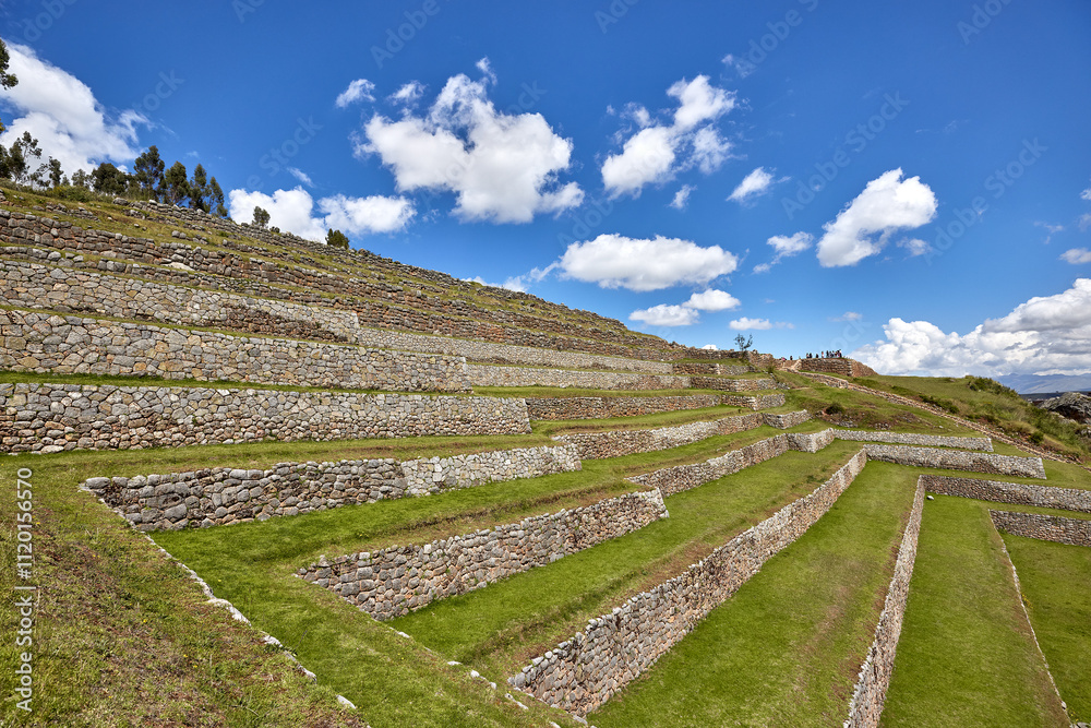 Walking through history at the Chinchero Inca terraces.These ancient ...
