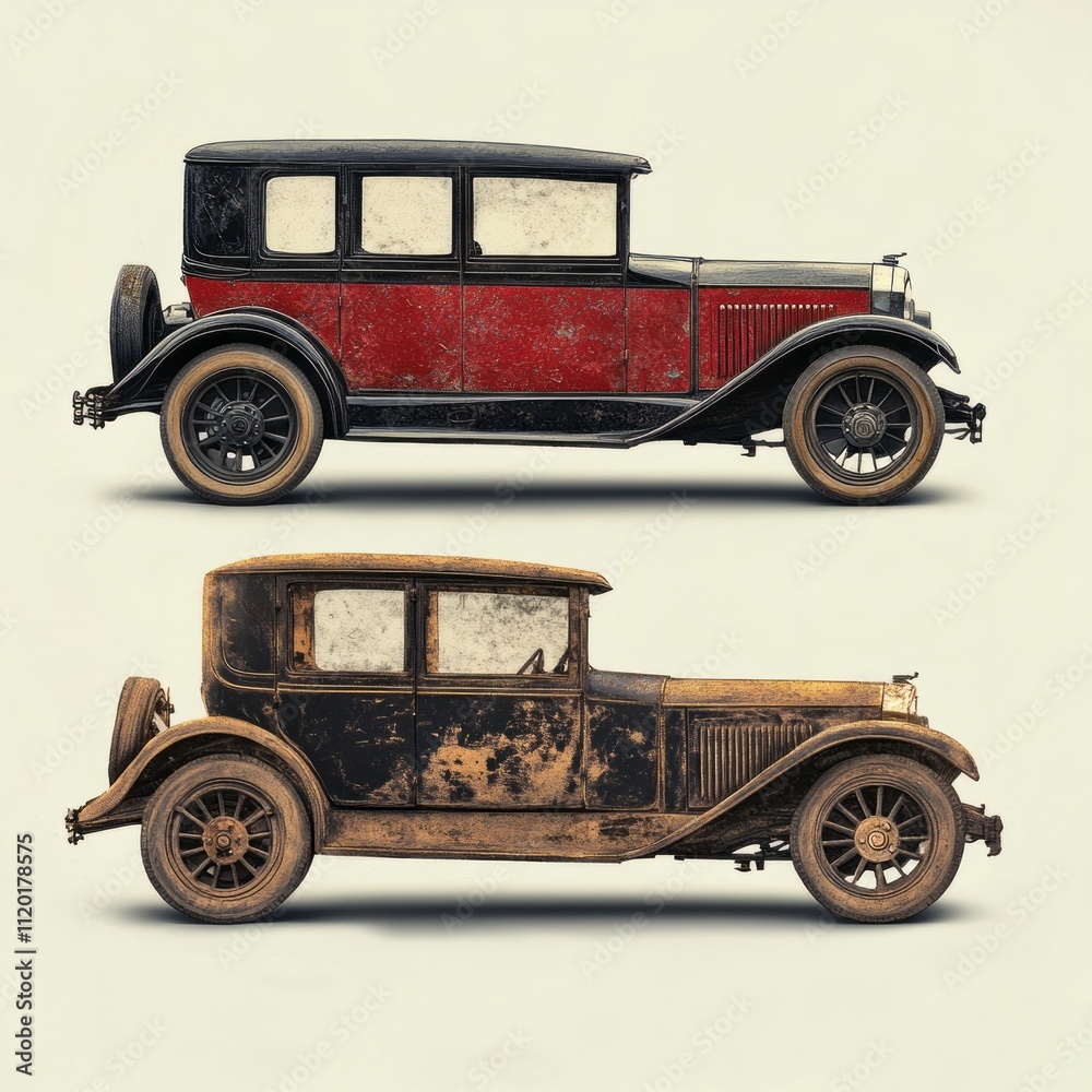 Vintage 1920s cars side by side showing contrasting conditions and ...