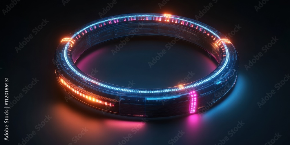 Liquid digital analytics ring, morphing circular bars with fluid neon ...