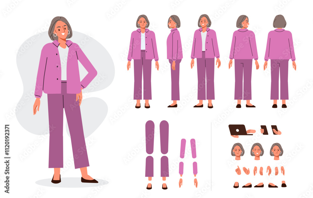 Vector de Stock Middle aged casual woman character. Constructor for ...