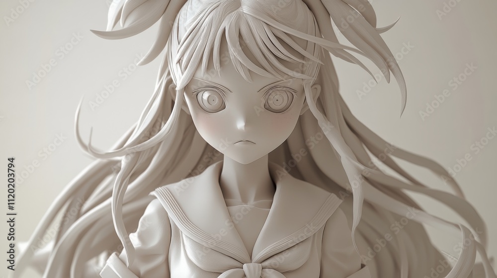 Foto de Stock Clay model of anime girl with pigtails, wearing a sailor ...