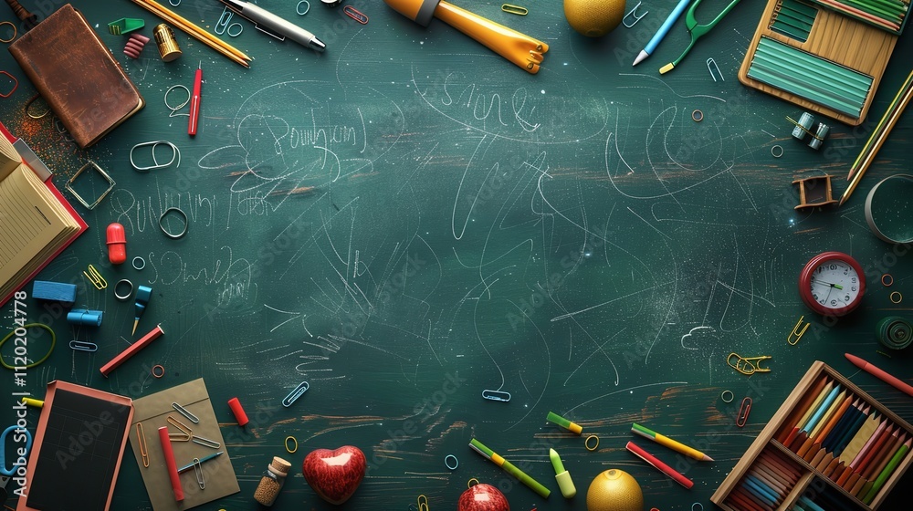 school frame, frame of school objects, digital clipart of school ...