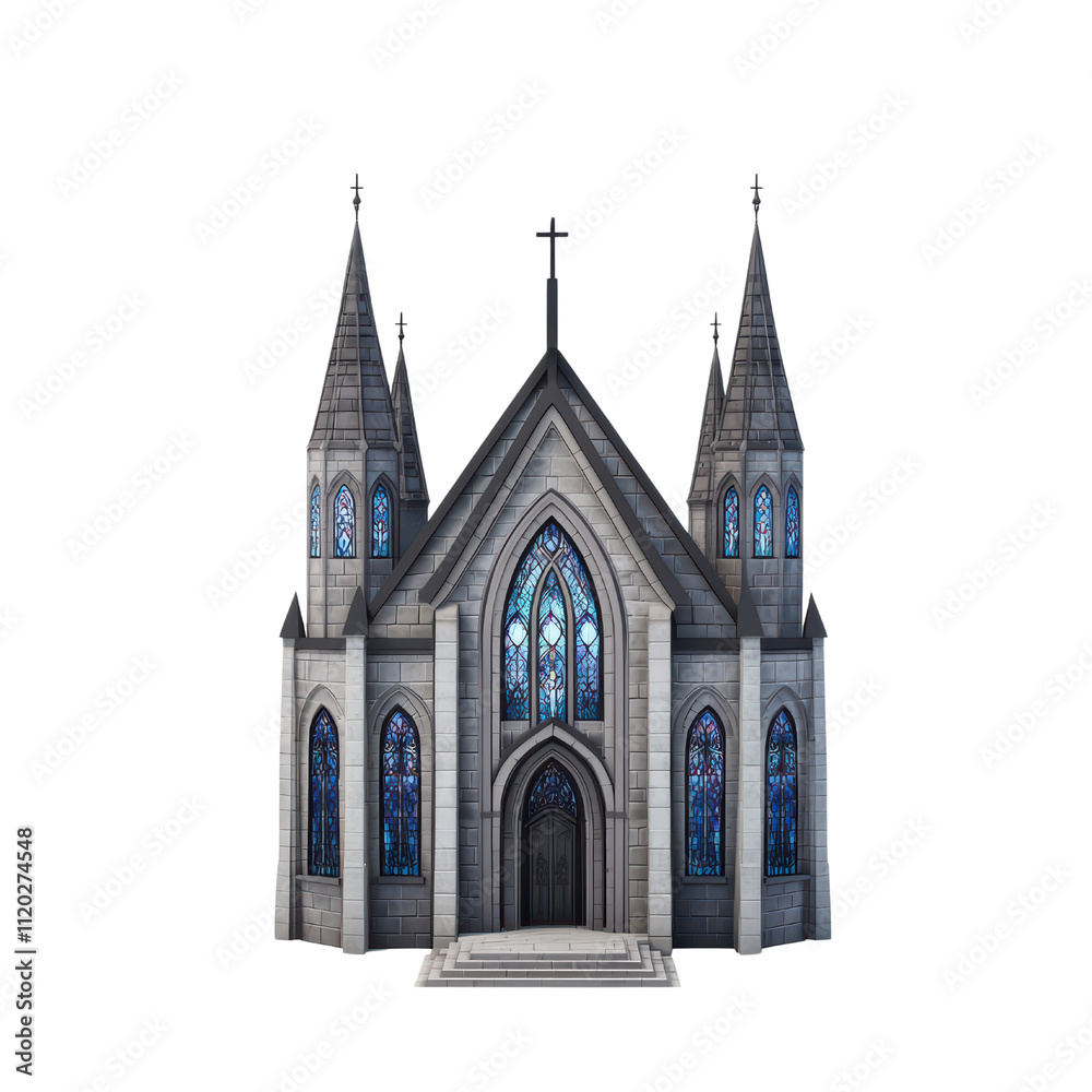 detailed gothic church with tall spires and stained glass windows ...