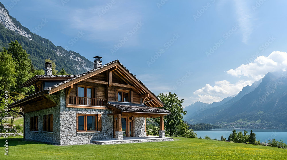 Historic Stone Alpine Chalet with Mountain Lake Views, Traditional St ...