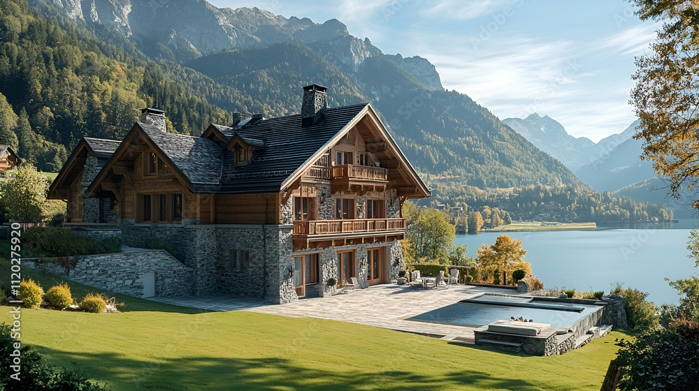 Historic Stone Alpine Chalet with Mountain Lake Views, Traditional St ...