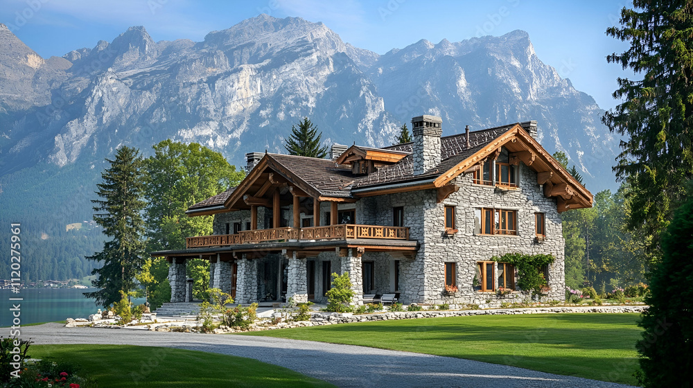 Historic Stone Alpine Chalet with Mountain Lake Views, Traditional St ...