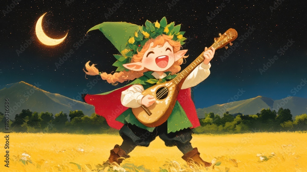 Kids Dressed as Fairy Tale Characters Playing Guitar in Field ...