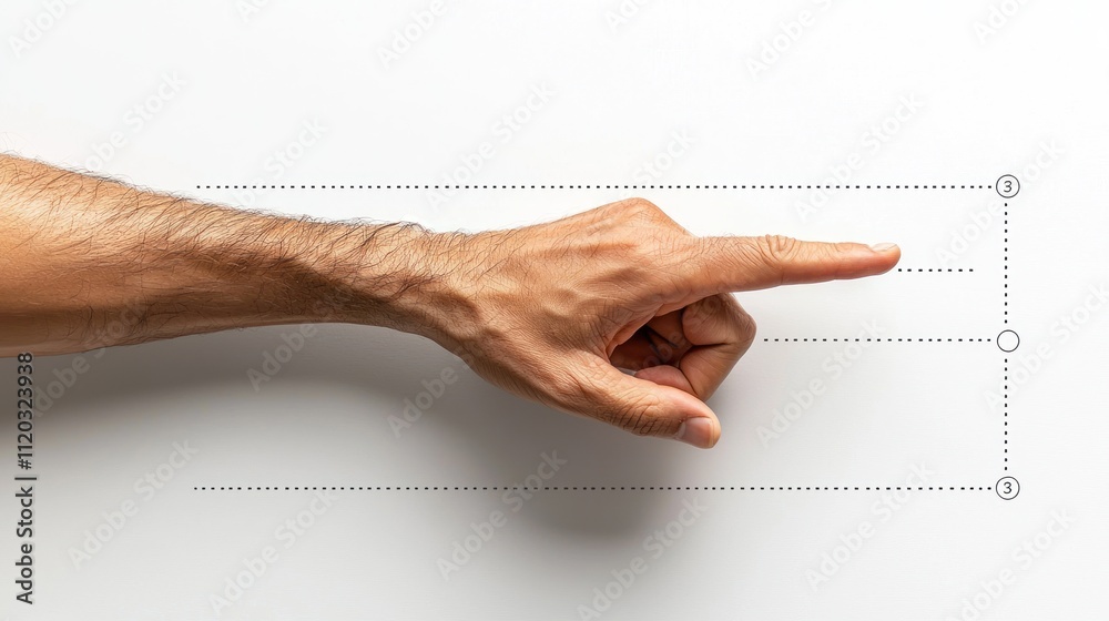 Hand Pointing to a Dotted Line Rectangle on White Background Stock ...