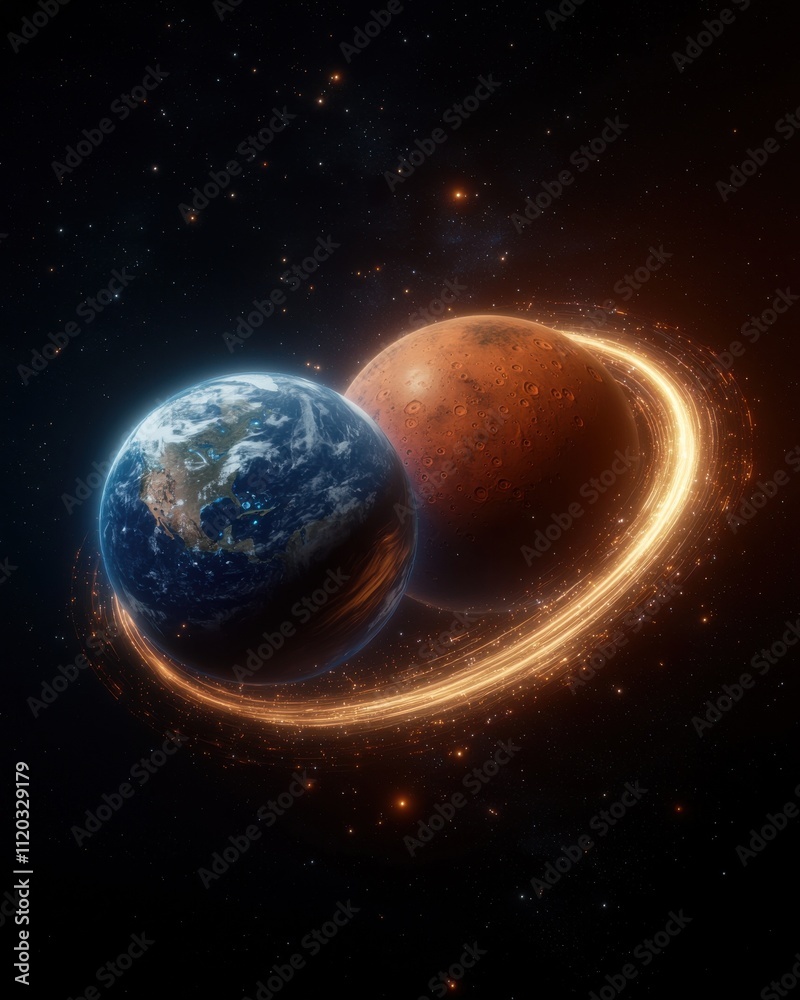 Surreal alignment of earth and mars in cosmic dance space digital art ...