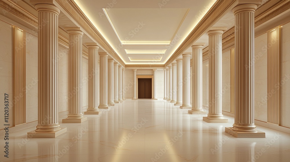 Neo-Grec-style hallway featuring Greek columns, minimalist light ...