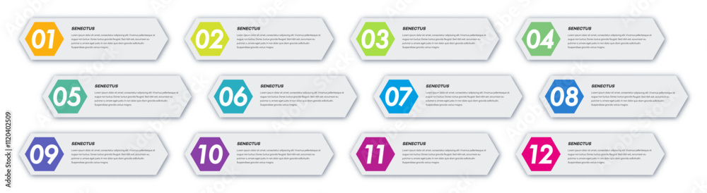Bullet points numbers from 1 to 12 list markers colorful trendy ...