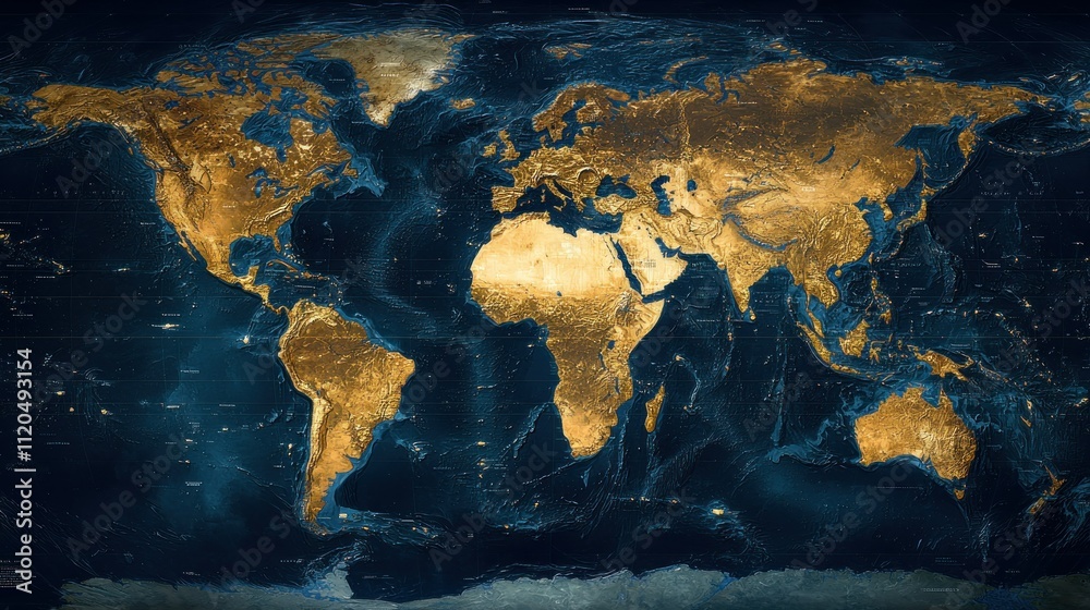 World map highlighting continents and ocean currents. Stock ...