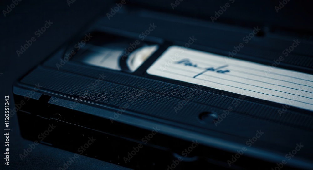Vintage VHS cassette tape with handwritten label on a dark background ...