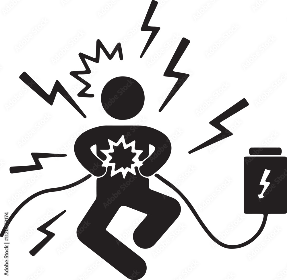 Illustration of an icon showing a stickman being electrocuted by an ...