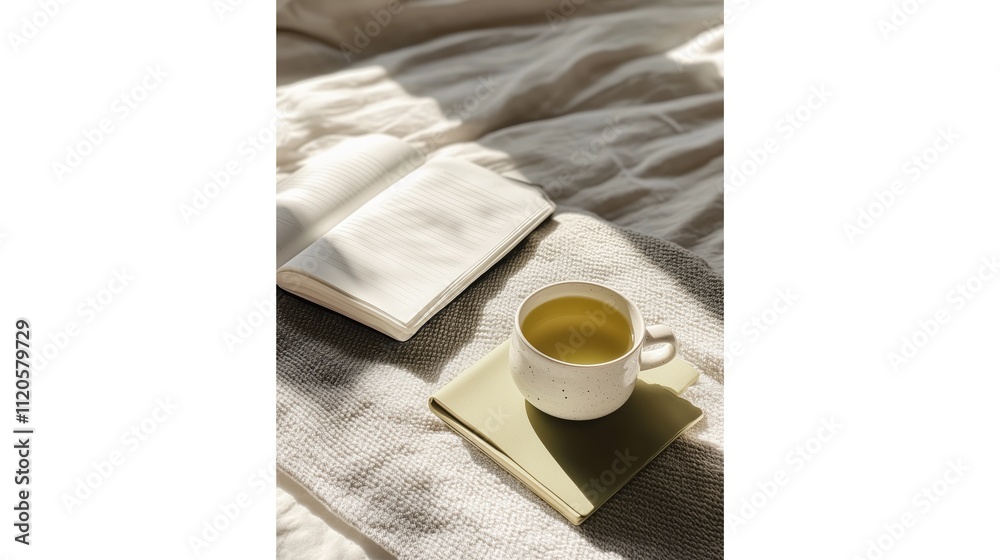 Tea Time, Morning rituals enjoying tea in a cozy bedroom with natural ...