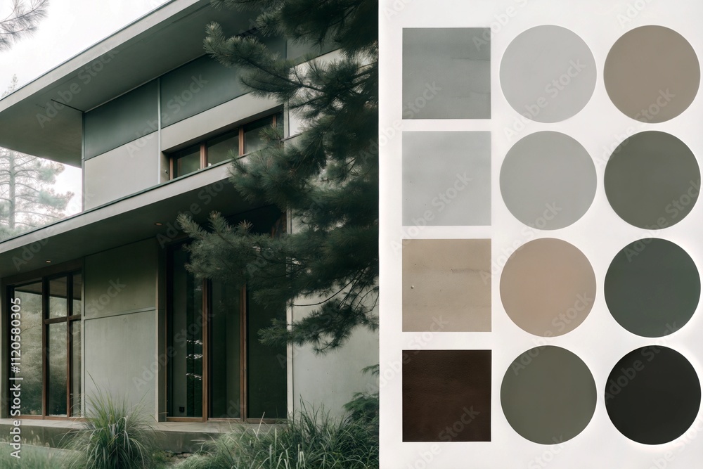 Modern architectural design with color swatches on a minimalistic ...