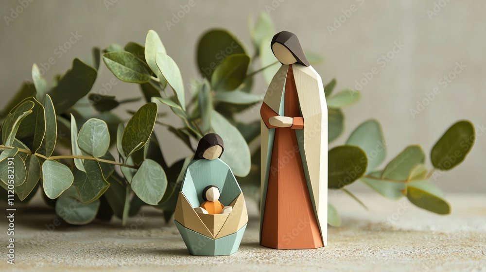 Mid-century modern nativity scene with angular Mary and Joseph ...