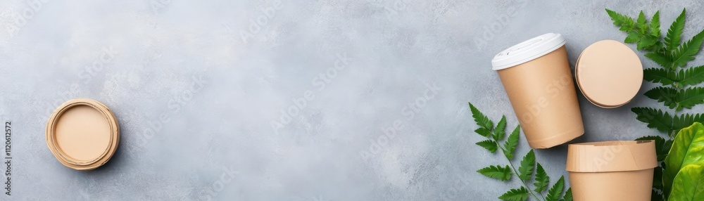 Biodegradable packaging solutions for a sustainable future, top view ...