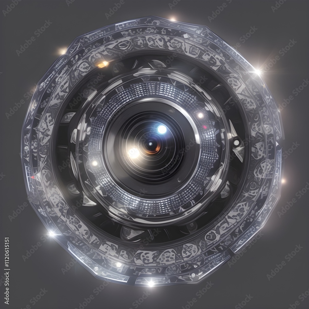 Solar camera lens flare light create hexagon of objective iris shapes ...