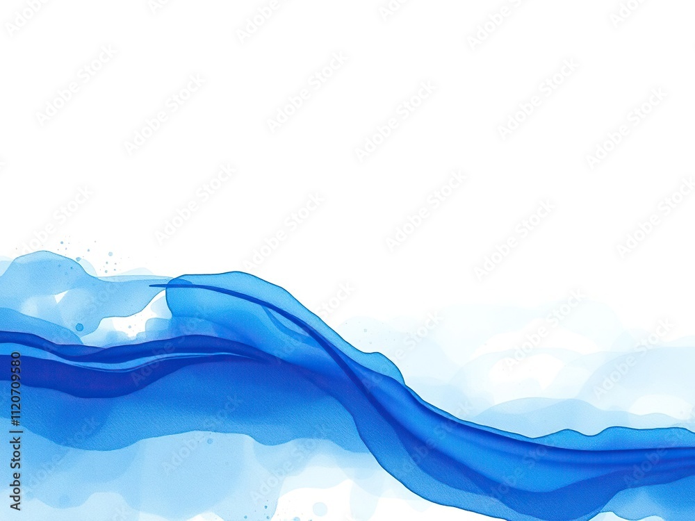 Watercolor splash in soft blue hues creating a gentle wave effect on a ...
