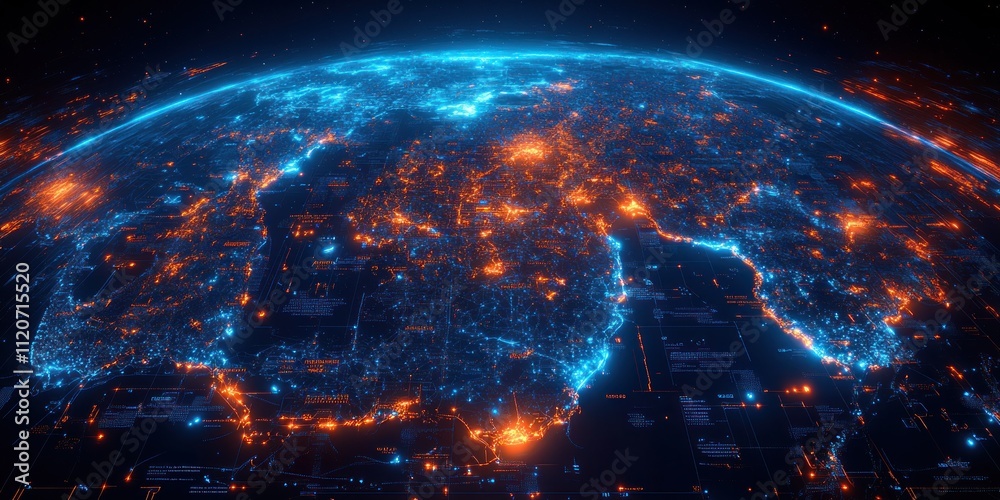 Glowing Map of Australia Cyberpunk Network Connectivity and Data ...