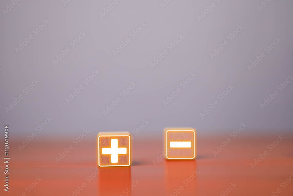 Plus and minus wood block, Wooden blocks with plus minus icons ...
